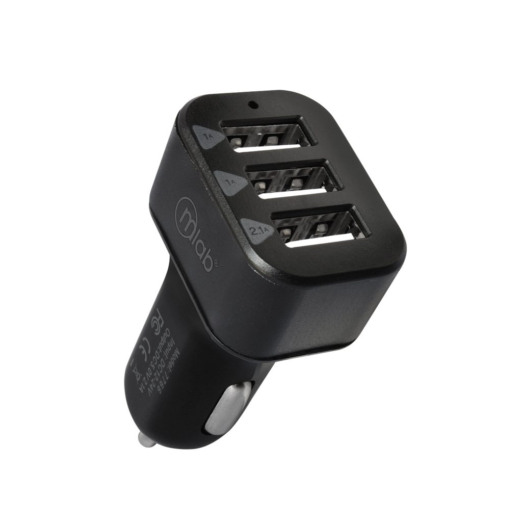 7766 - Car Charger With 3 USB ports Negro - Microlab